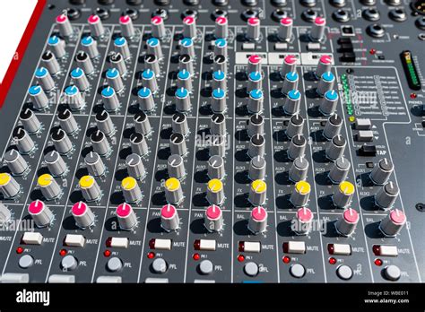 Close Up Photo Of A Professional Sound Mixer With Many Adjustments Knob Switches And Buttons Of