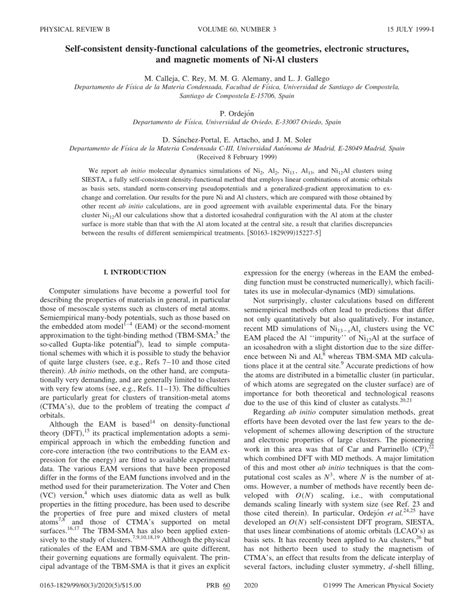 Pdf Self Consistent Density Functional Calculations Of The Geometric Electronic Structures