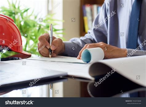 Architect Man Male Engineer Hand Writing Stock Photo Shutterstock