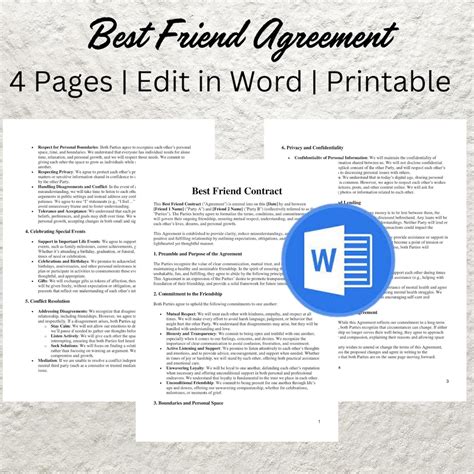 Best Friend Contract Template Editable Friendship Agreement Printable