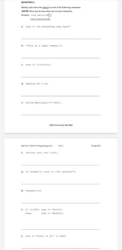 Solved QUESTION Identify And Correct The Error S In Each Chegg