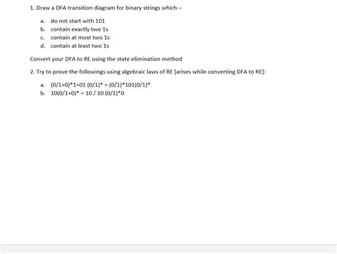 Solved 1 Draw A Dfa Transition Diagram For Binary Strings