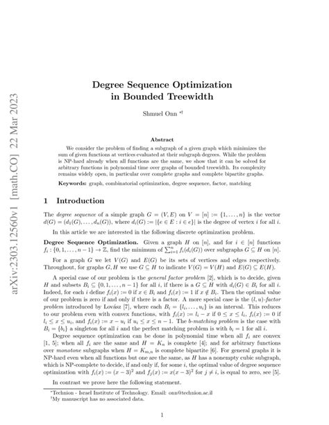 Degree Sequence Optimization In Bounded Treewidth Deepai