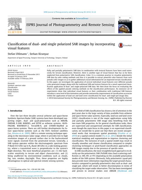 Pdf Classification Of Dual And Single Polarized Sar Images By