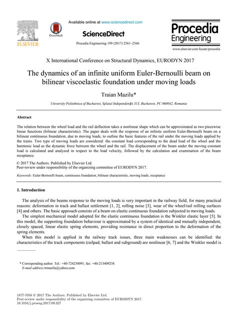 Solution The Dynamics Of An Infinite Uniform Euler Bernoulli Beam On Bilinear Viscoelastic