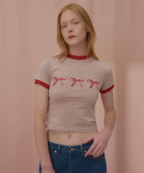 MUSINSA NCOVER Triple Ribbon Ringer T Shirt Beige