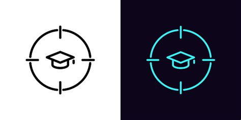 편집 가능한 획이 있는 개요 교육 대상 아이콘입니다 학술 모자 기호 지식 우선 픽토그램이 있는 목표 프레임 비즈니스 학습 고등 교육 Mba 연구에 중점을 둡니다 검색에 대한