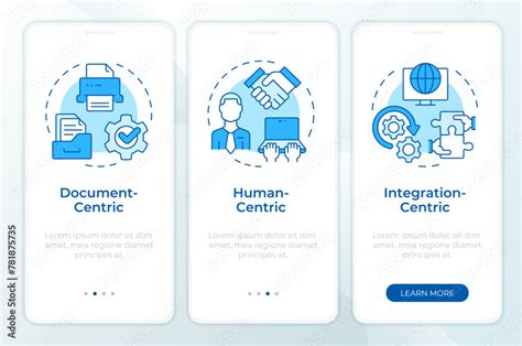 Centric Bpm Systems Blue Onboarding Mobile App Screen Walkthrough 5 Steps Editable Graphic