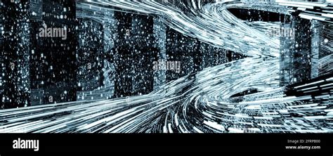 Data Highway Concept Visualization With Binary Program Code And Glowing