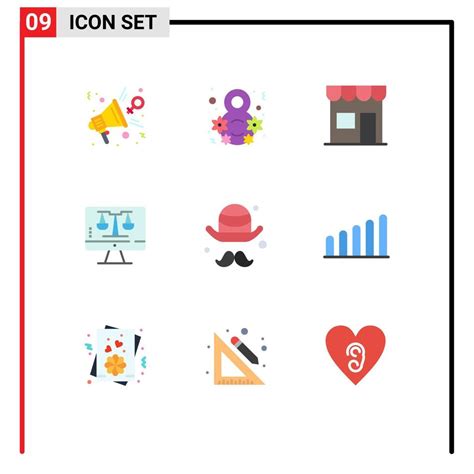 User Interface Pack Of 9 Basic Flat Colors Of Screen Computer Women Celebrate Digital Law Online