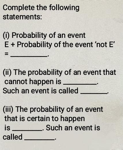 Solved Complete The Following Statements I Probability Of Chegg