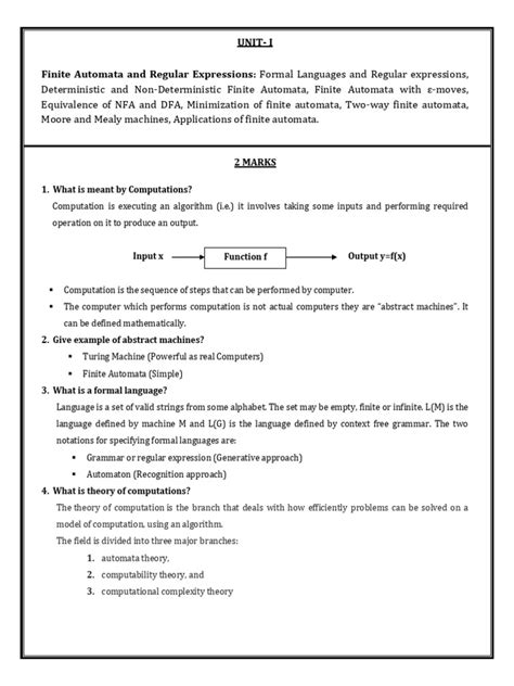 Alc Unit 1 Pdf Theory Of Computation Automata Theory