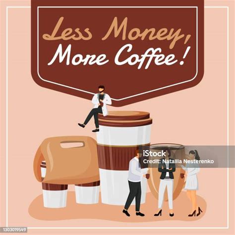 적은 돈 더 많은 커피 소셜 미디어 게시물 모형 동기 부여 문구 웹 배너 디자인 템플릿입니다 커피숍 부스터 비문이있는 콘텐츠 레이아웃 포스터 인쇄 광고 및 플랫