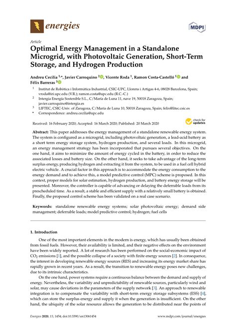 pdf optimal energy management in a standalone microgrid with