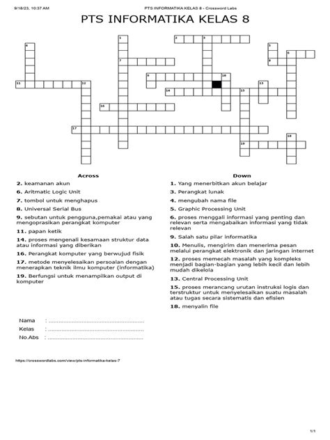 Tts Informatika Kelas 8 Crossword Labs1 Pdf
