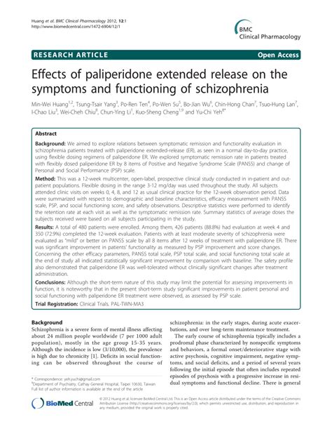 Pdf Effects Of Paliperidone Extended Release On The Symptoms And Functioning Of Schizophrenia