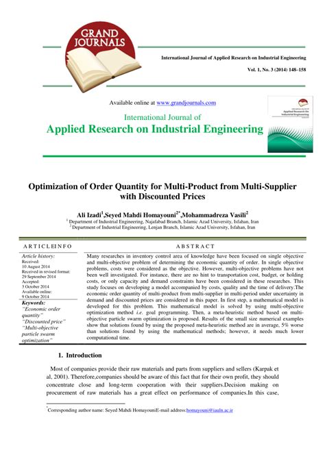 Pdf Optimization Of Order Quantity For Multi Product From Multi
