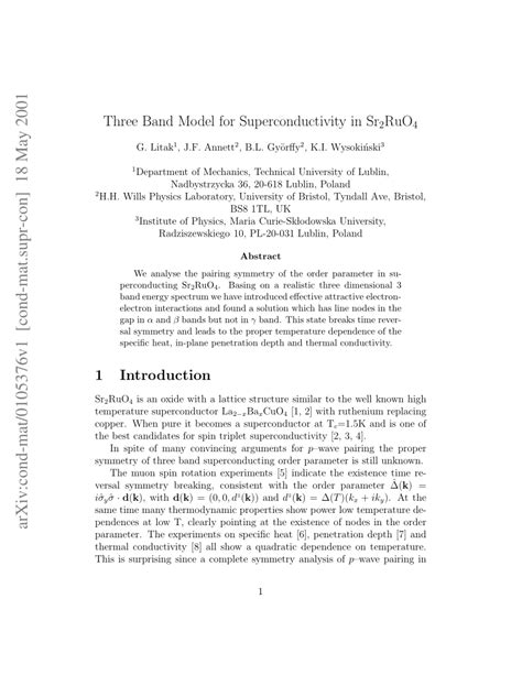 Pdf Three Band Model For Superconductivity In Sr2ruo4