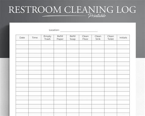 Printable Restroom Cleaning Log For Businesses Bathroom Cleaning Log Bathroom Checklist