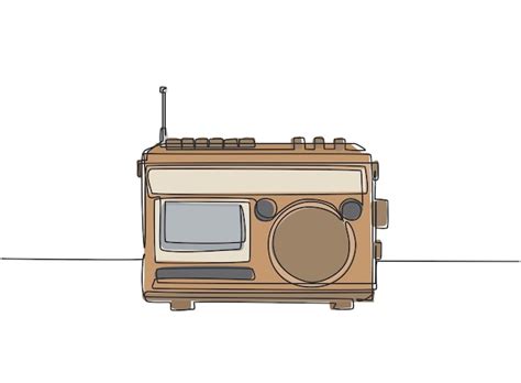 복고풍의 구식 아날로그 라디오 클래식 빈티지 오디오 기술의 단일 연속 선 그리기 프리미엄 벡터
