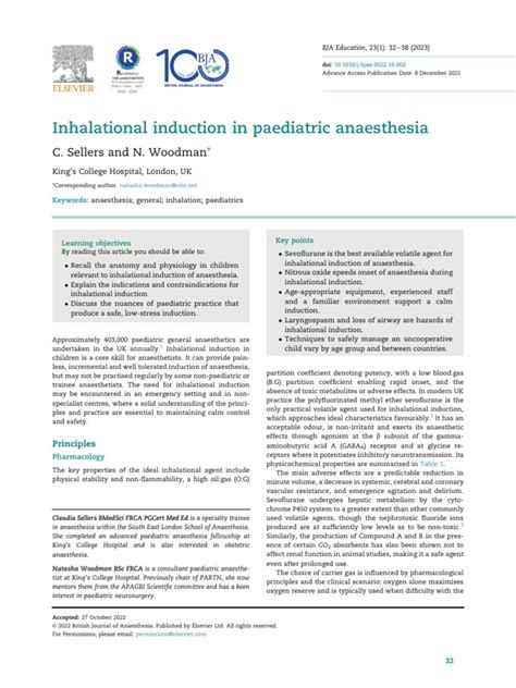 Inhalational Induction In Paediatric Anaesthesia Pdf Nitrous Oxide