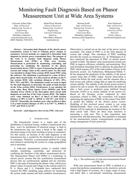 Pdf Monitoring Fault Diagnosis Based On Phasor Measurement Unit At