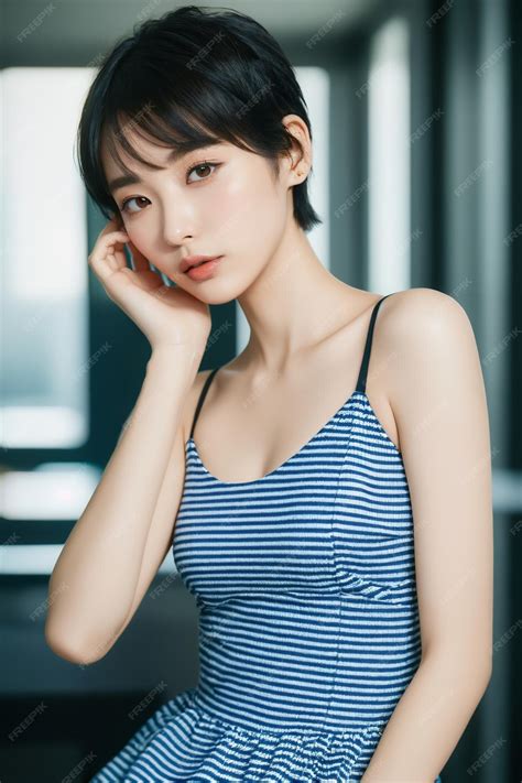Portrait Of Beautiful Japanese Women Wearing Bold Striped Dress With
