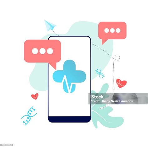 온라인 건강 텔레 의학 평면 일러스트 컴퓨터 연결 인터넷 클리닉의 휴대 전화 응용 프로그램을 통해 온라인 의료 상담 및 치료 온라인 문의 의사 상담 청진기에 대한 스톡 벡터