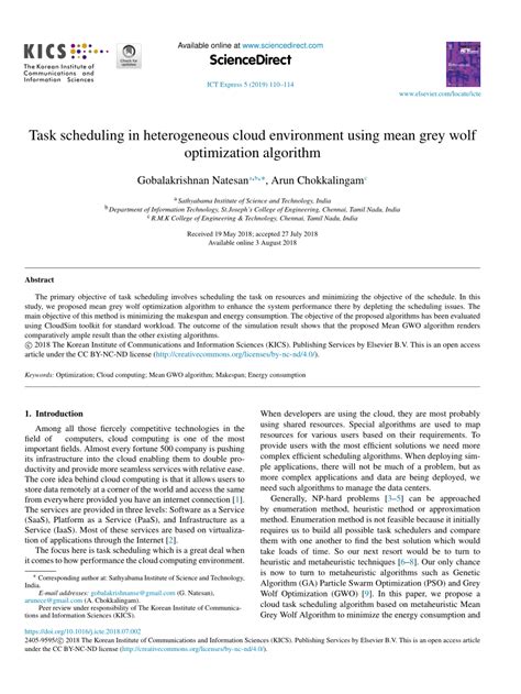Pdf Task Scheduling In Heterogeneous Cloud Environment Using Mean