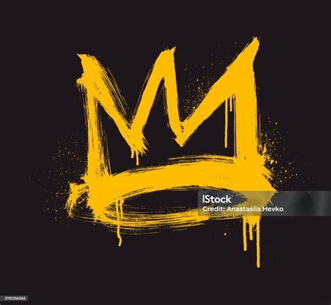 스프레이 페인트 낙서 노란색 왕관 기호 물방울 낙서 그리기 기호는 흰색에 고립되어 있습니다 스프레이 질감의 그런지 볼드한 크라운 왕관에 대한 스톡 벡터 아트 및 기타 이미지