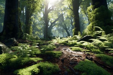 Premium Ai Image Green Forest With Sunlight Through The Gaps In The