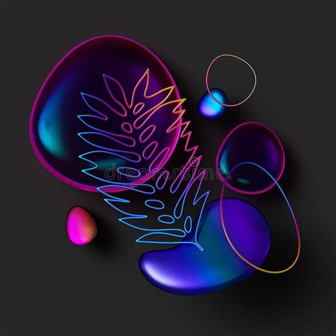 3d Render Abstract Iridescent Glass Shapes Smooth Pebble And Tropical
