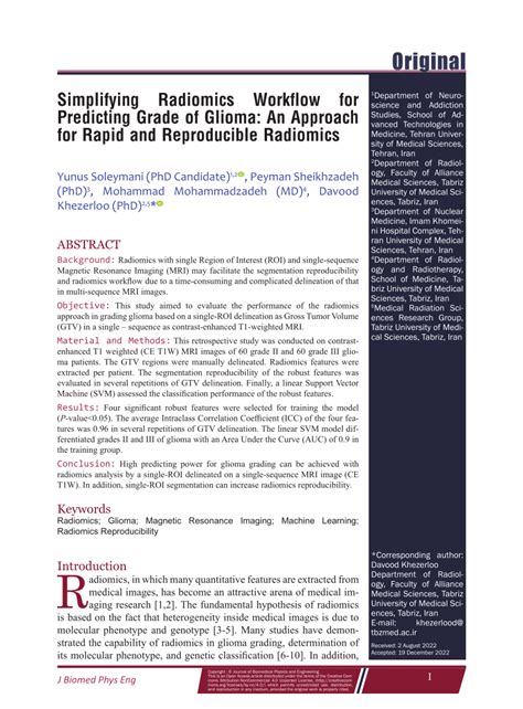 Pdf Simplifying Radiomics Workflow For Predicting Grade Of Glioma An