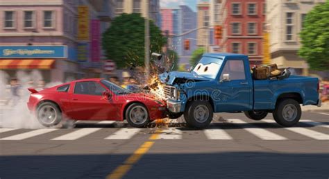 cars crashing in city street animated collision stock illustration