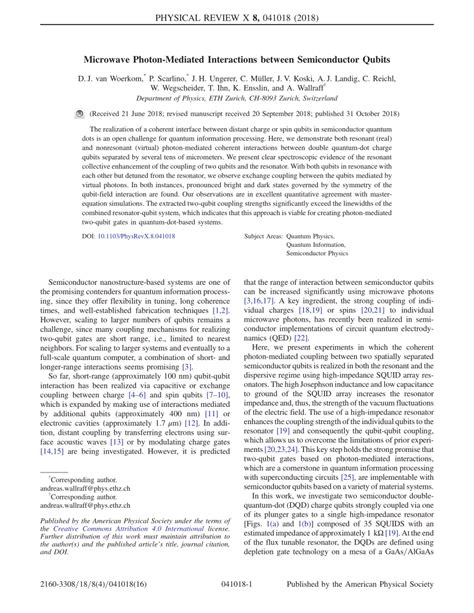 Pdf Microwave Photon Mediated Interactions Between Semiconductor Qubits