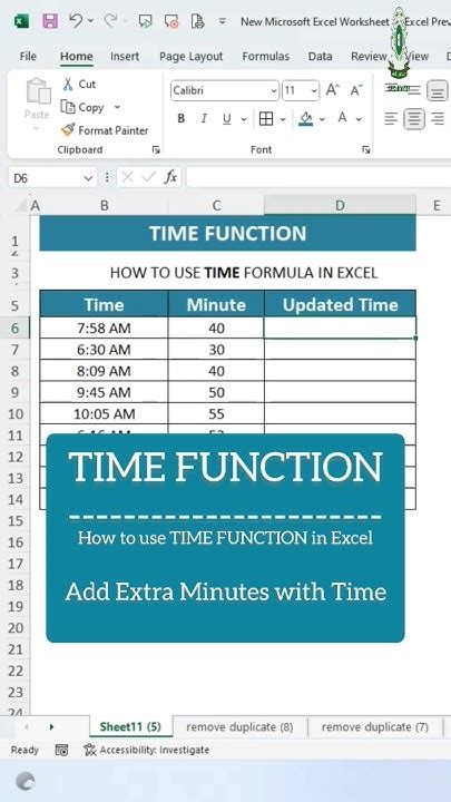 Time Function 🤔 How To Add Extra Minutes With Time In Excel Shorts Exceltips Timefunction