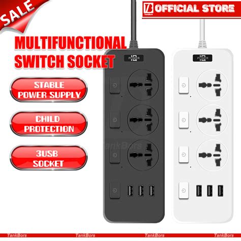🇲🇾 Malaysia Tankbors Universal Power Socket Extension With Usb Ports Power Strip Surge Protector