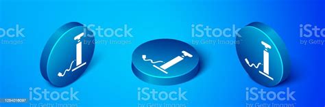 파란색 배경에 격리 된 등색 자동차 공기 펌프 아이콘 파란색 원 버튼입니다 벡터 일러스트레이션 3차원 형태에 대한 스톡 벡터