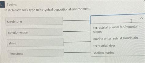 solved match each rock type to its typical depositional