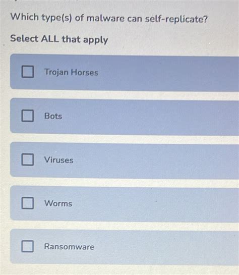 Solved Which Type S Of Malware Can Self Replicate Select All That