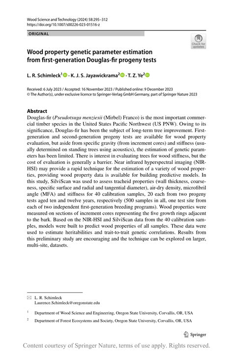Wood Property Genetic Parameter Estimation From First Generation