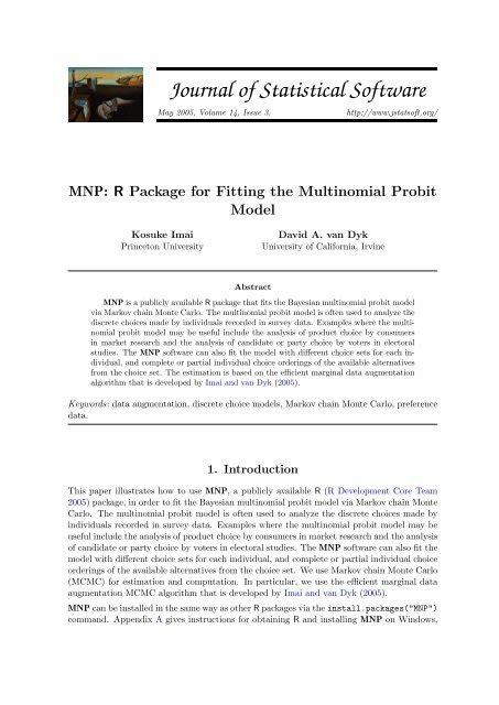 Mnp R Package For Fitting The Multinomial Probit Model