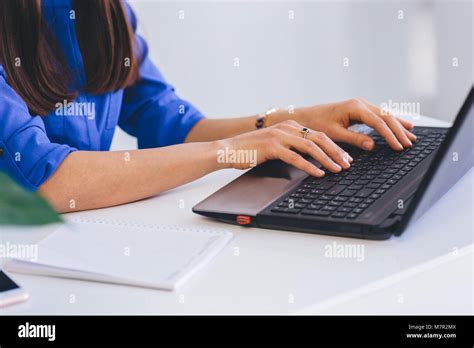 Female Hands Closeup Typing On Laptop Keyboard Stock Photo Alamy