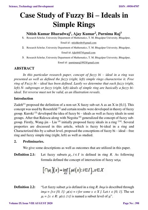 (PDF) Case Study of Fuzzy Bi -Ideals in Simple Rings