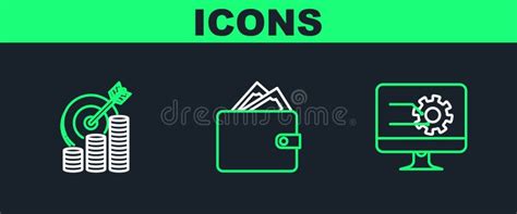 Set Line Computer Monitor With Graph Chart Target Coin Symbol And
