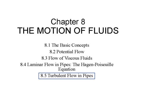 Notesweek 9 Fluids Chapter 8 The Motion Of Fluids 8 The Basic
