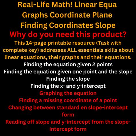 Real Life Math Linear Equations Graphs Coordinate Plane Finding Coordinates Slope Gr9 11