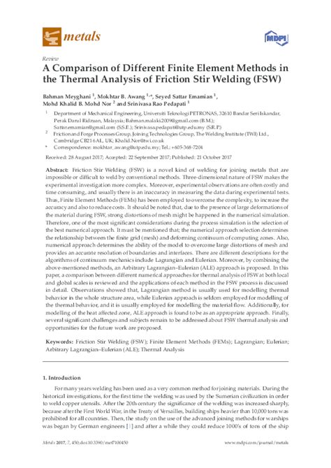 Pdf Metals A Comparison Of Different Finite Element Methods In The Thermal Analysis Of