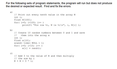 solved for the following sets of program statements the