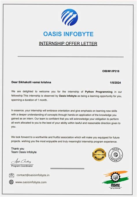 vamsi krishna sikhakolli on linkedin oasisinfobyte pythonprograming